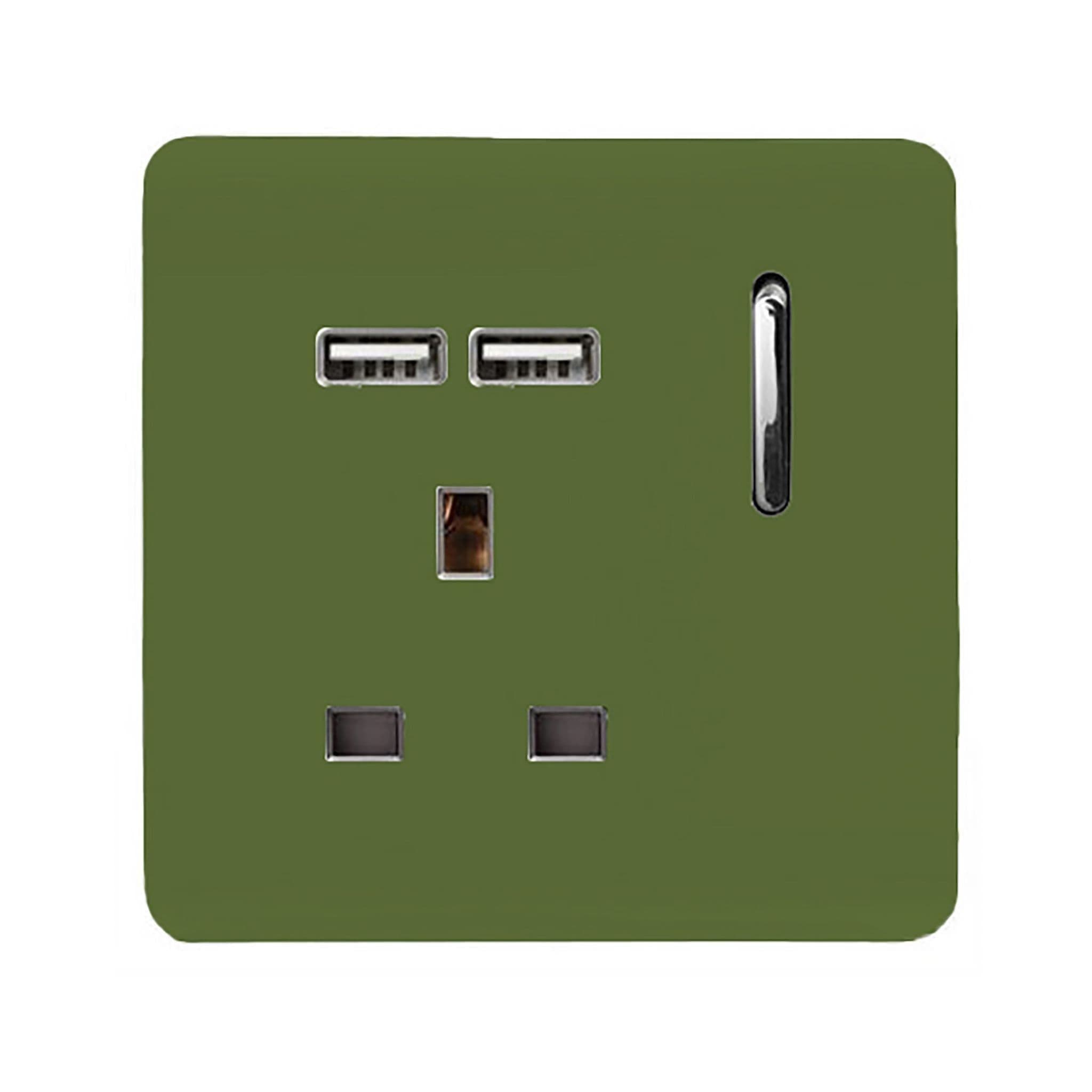 Trendi Switch 1 Gang USB 2100mA Modern Designer Plug Socket in Moss Green