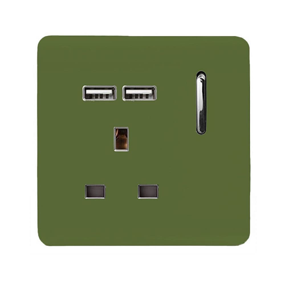 Trendi Switch 1 Gang USB 2100mA Modern Designer Plug Socket in Moss Green