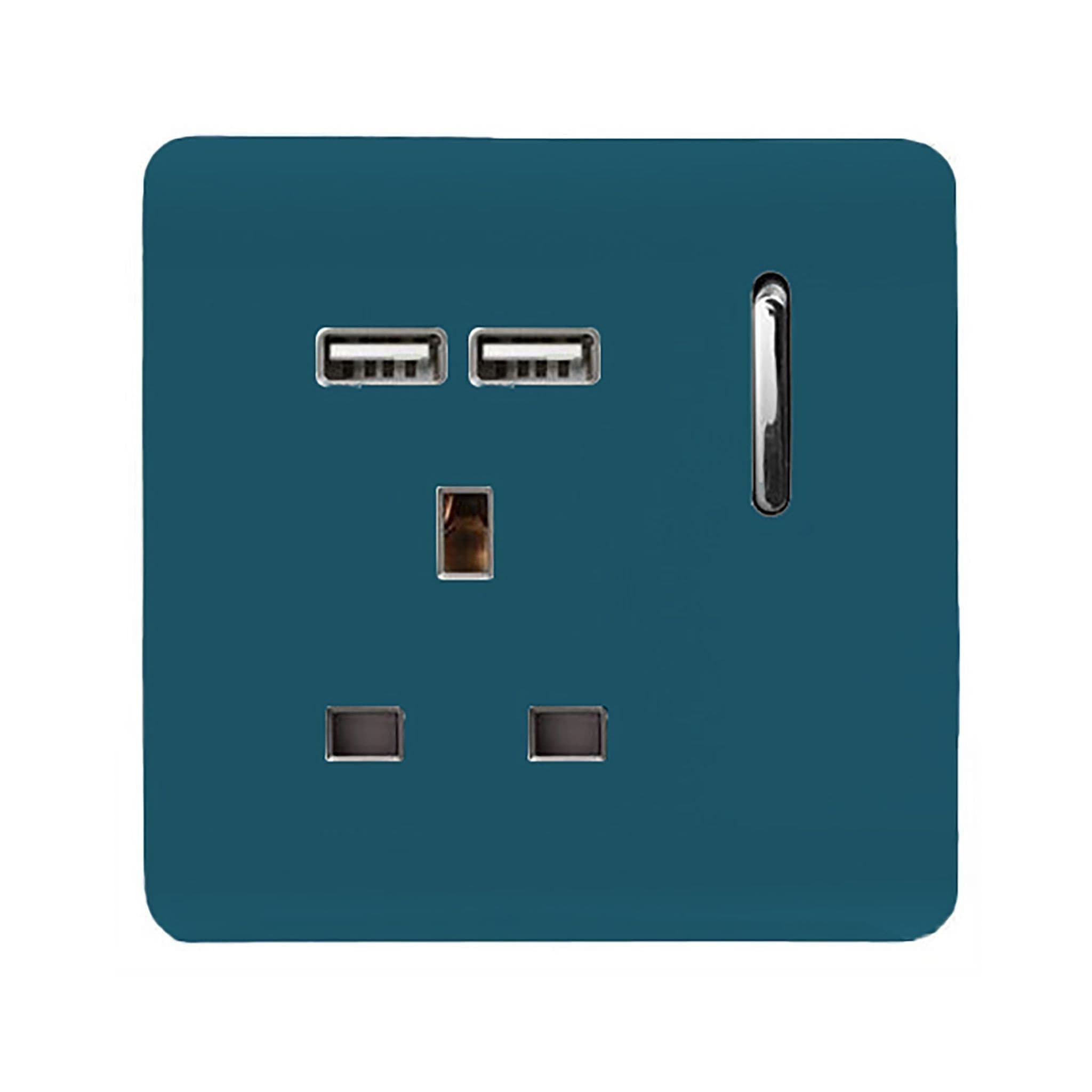 Trendi Switch 1 Gang USB 2100mA Modern Designer Plug Socket in Ocean Blue