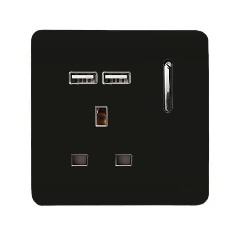 Trendi Switch 1 Gang USB 2100mA Modern Designer Plug Socket in Piano Black