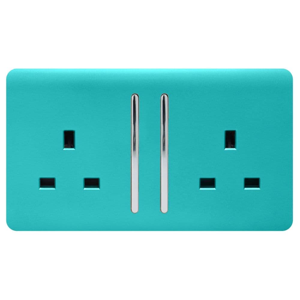 Trendi Switch 2 Gang Bright Teal Double Plug Socket Modern Designer ...