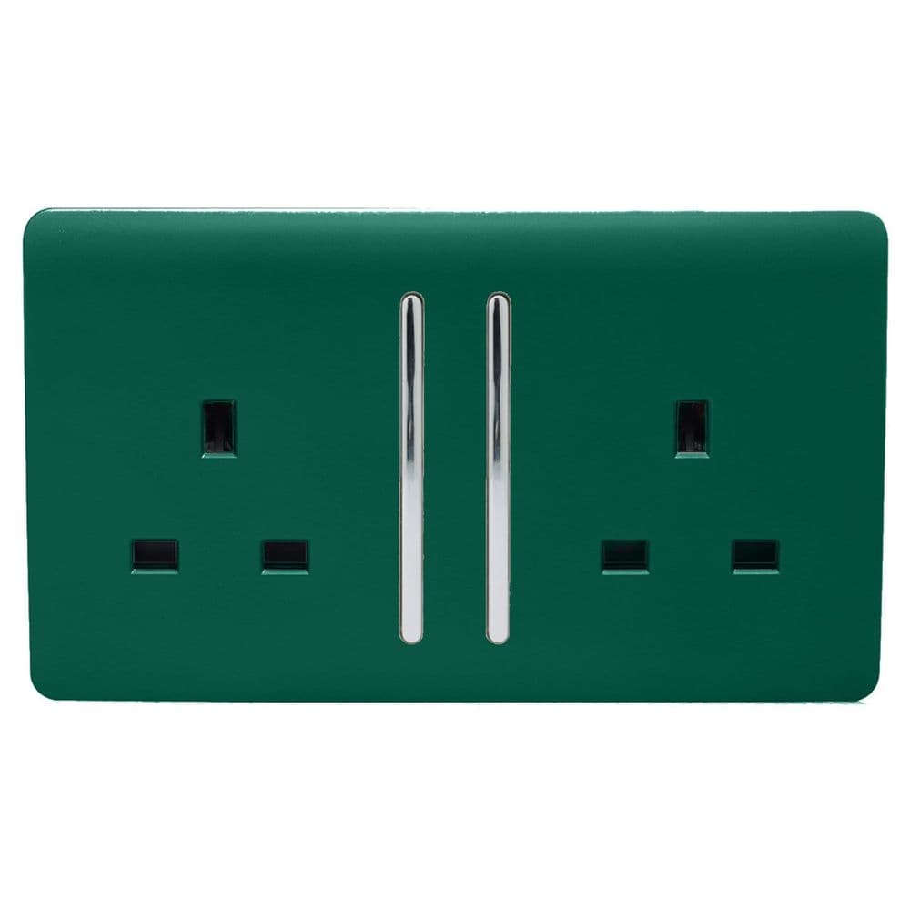 Trendi Switch 2 Gang Dark Green Double Plug Socket Modern Designer ...