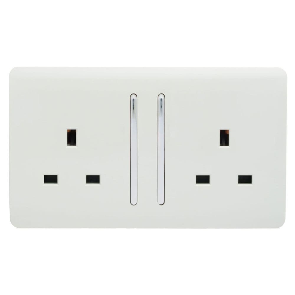 Trendi Switch 2 Gang Ice White Double Plug Socket Modern Designer ...
