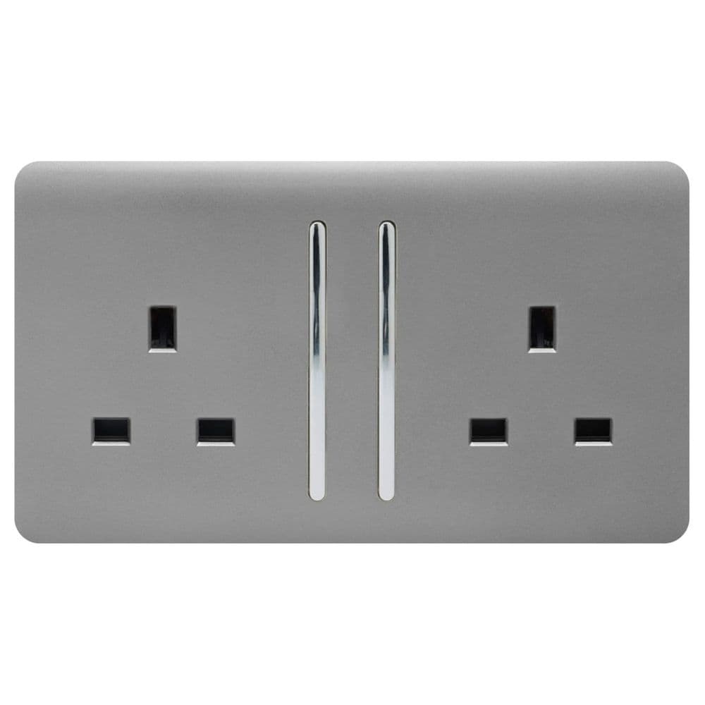 Trendi Switch 2 Gang Light Grey Double Plug Socket Modern Designer ...
