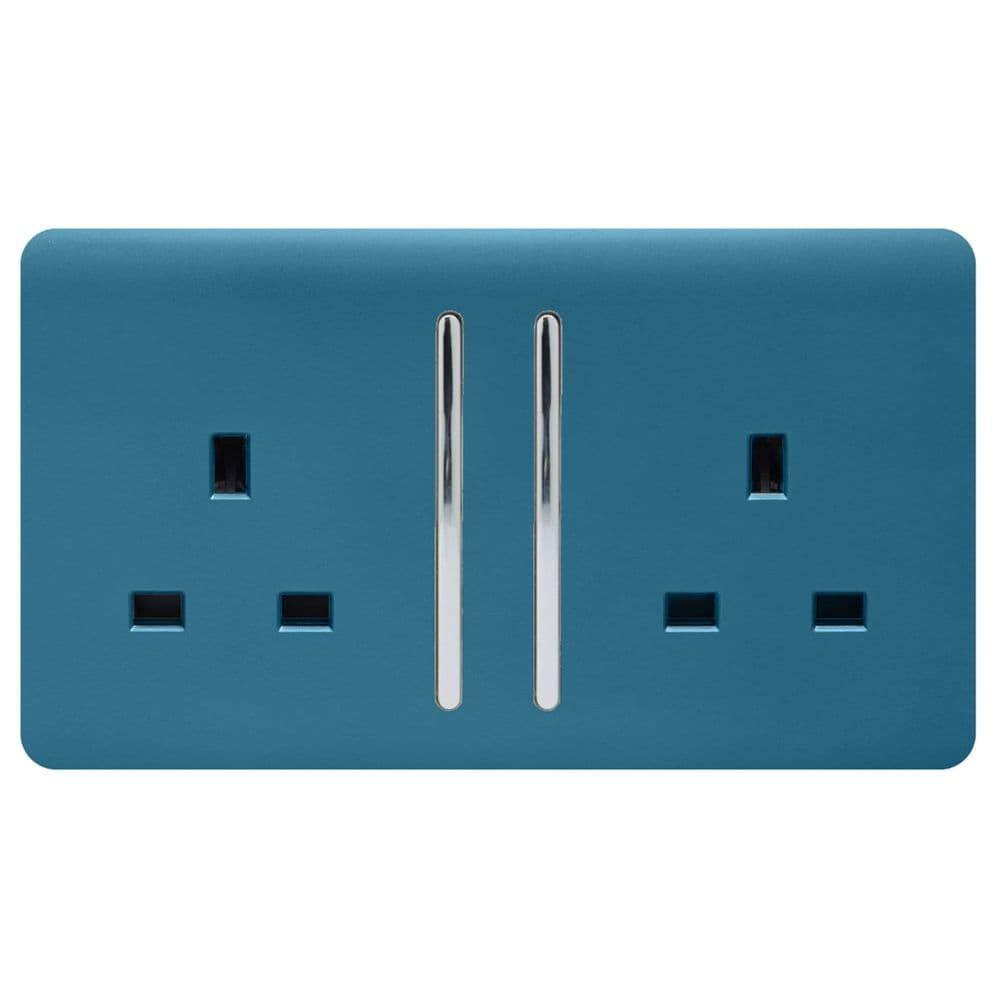 Trendi Switch 2 Gang Ocean Blue Double Plug Socket Modern Designer ...