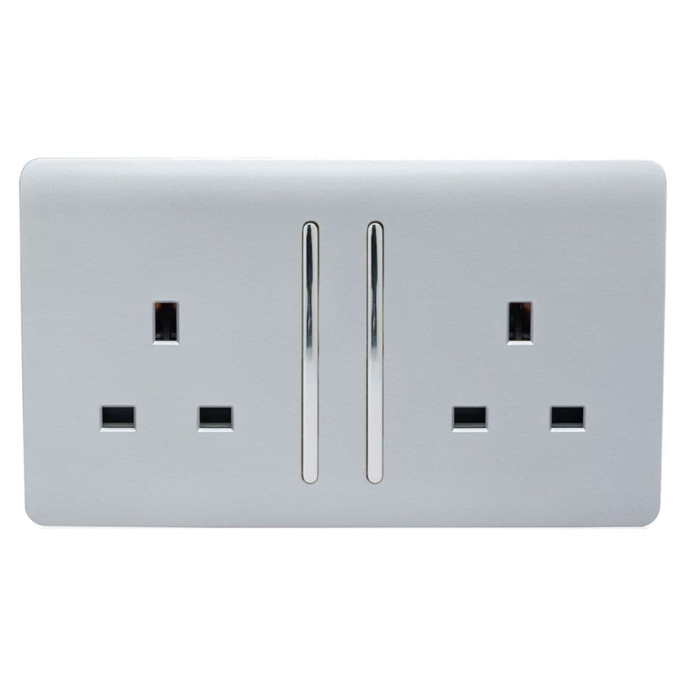 Trendi Switch 2 Gang Platinum Silver Double Plug Socket Modern Designer ...