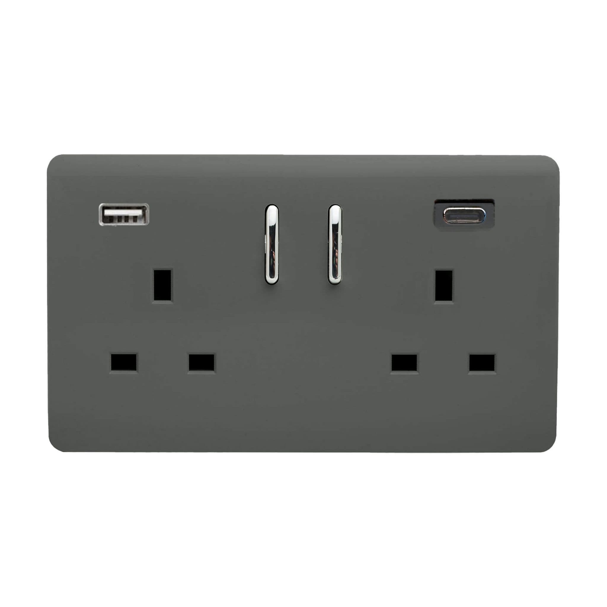 Trendi Switch 2 Gang Type A & C USB 3100mA Modern Designer Plug Socket ...