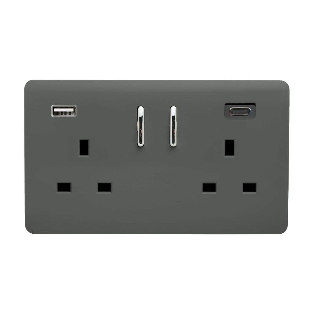 Trendi Switch 2 Gang Type A & C USB 3100mA Modern Designer Plug Socket ...