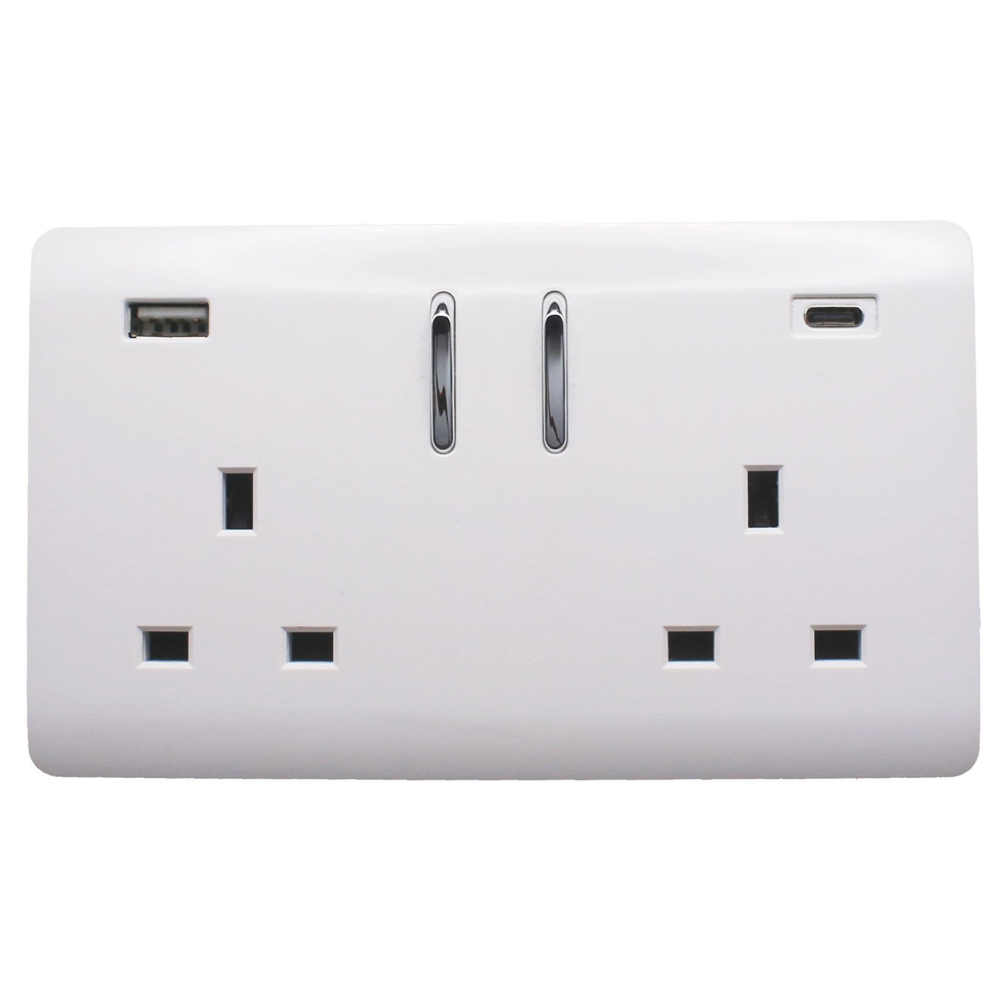 Trendi Switch 2 Gang Type A & C USB 3100mA Modern Designer Plug Socket ...
