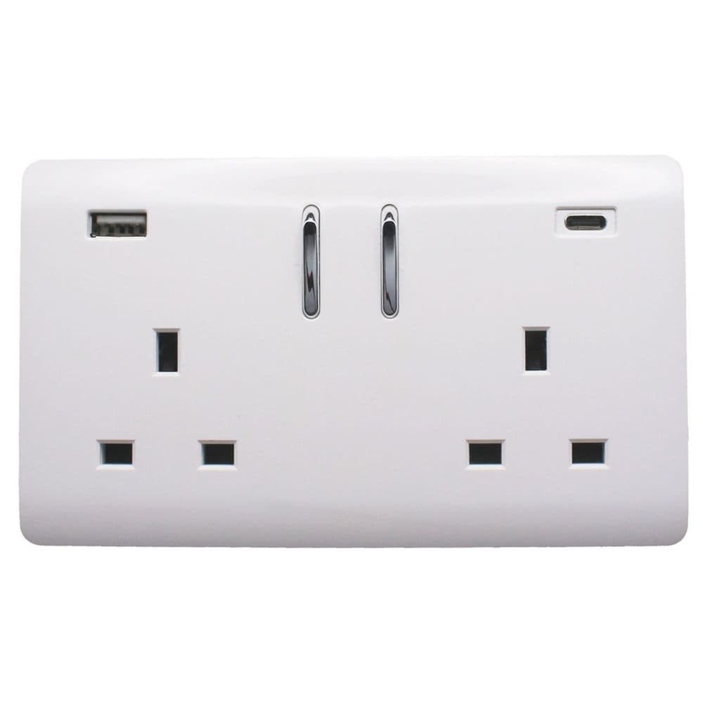 Trendi Switch 2 Gang Type A & C USB 3100mA Modern Designer Plug Socket ...