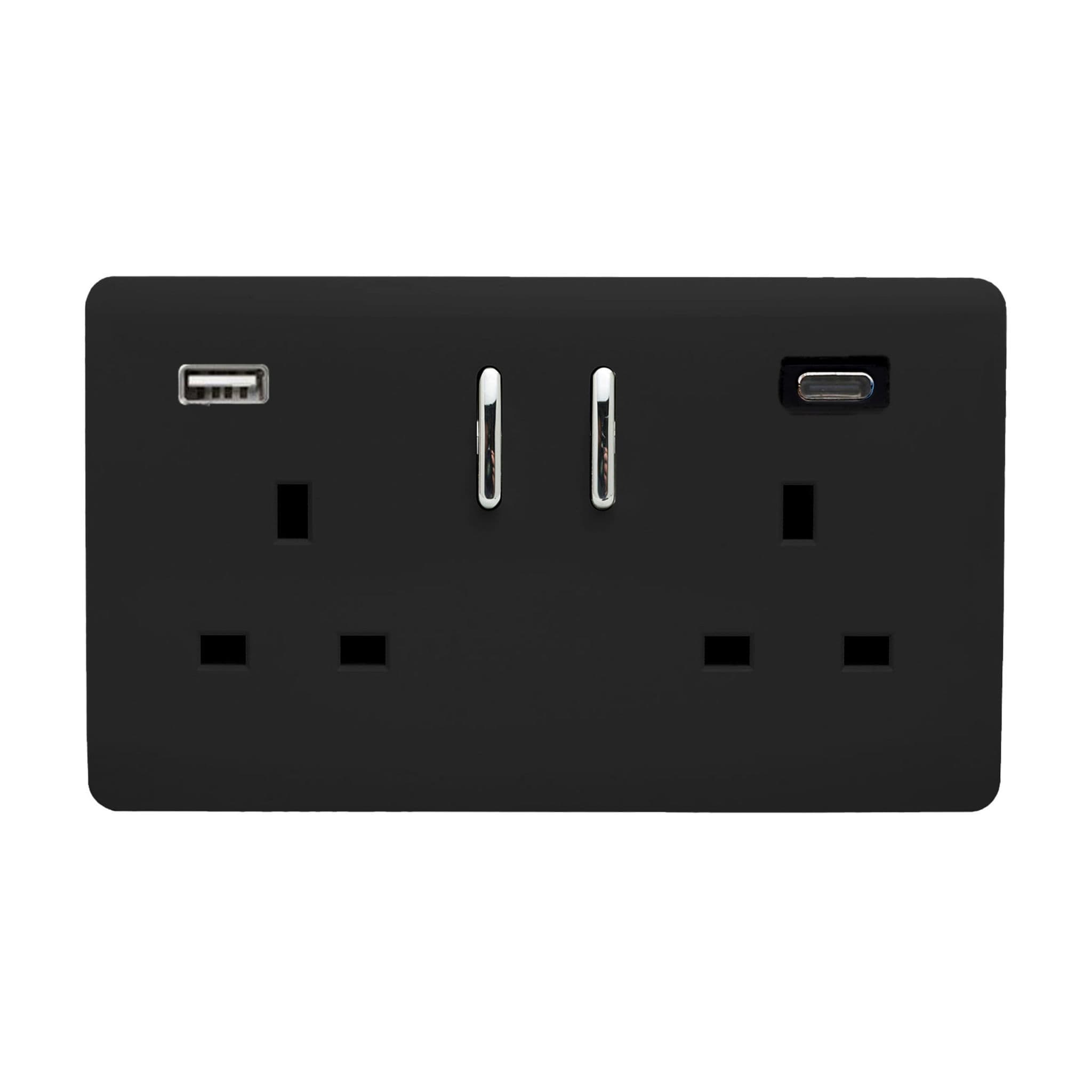 Trendi Switch 2 Gang Type A & C USB 3100mA Modern Designer Plug Socket ...
