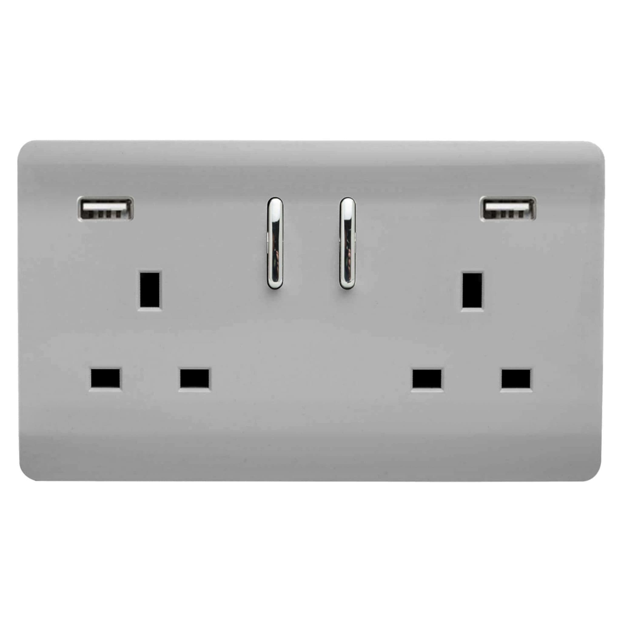 Trendi Switch 2 Gang USB 3100mA Modern Designer Plug Socket in Brushed ...