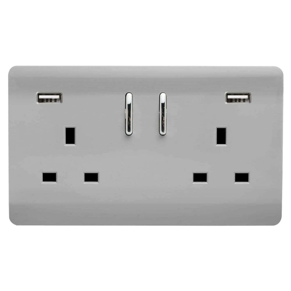 Trendi Switch 2 Gang USB 3100mA Modern Designer Plug Socket in Brushed ...