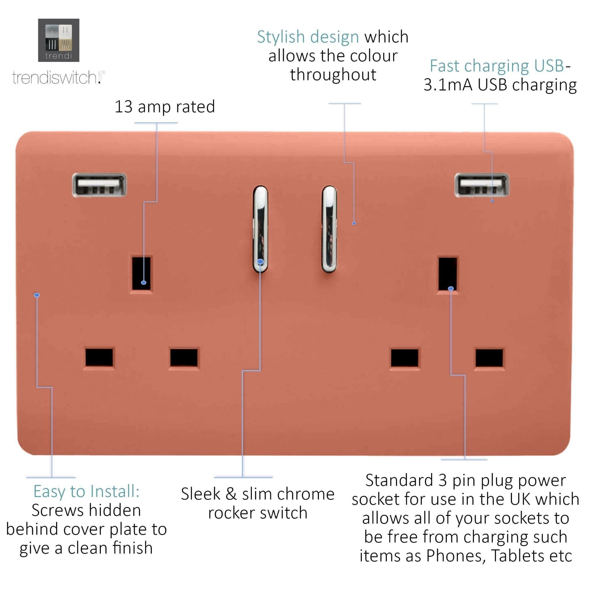 Trendi Switch 2 Gang USB 3100mA Modern Designer Plug Socket in Copper