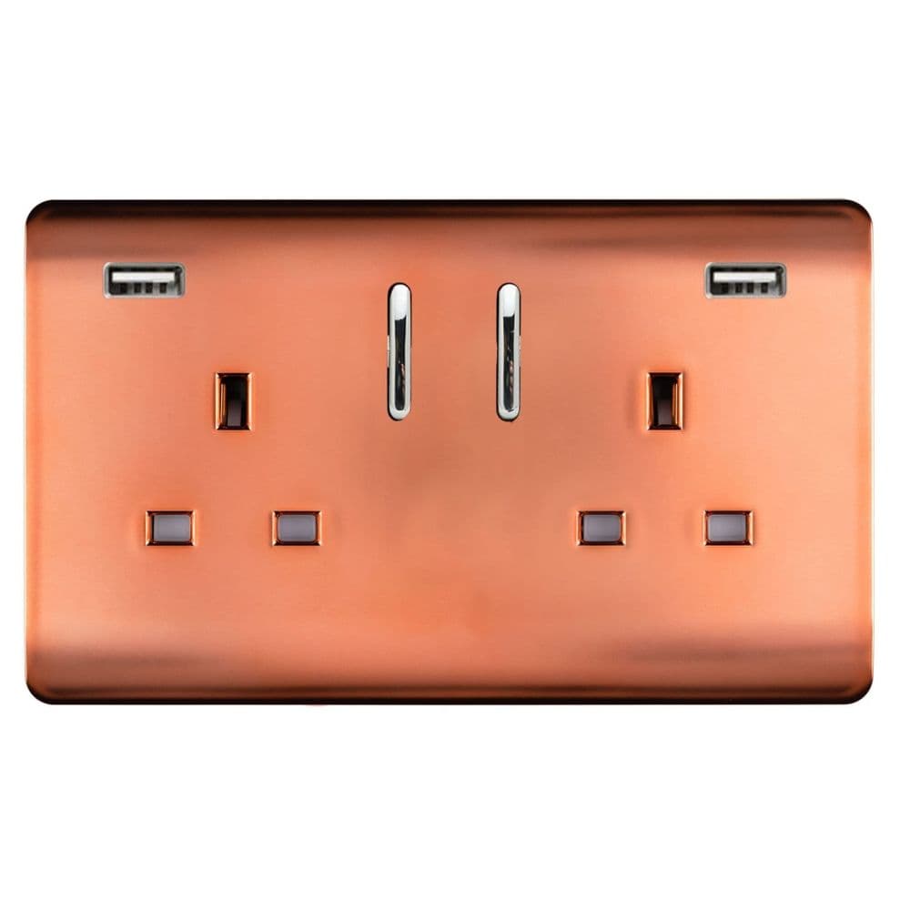 Trendi Switch 2 Gang USB 3100mA Modern Designer Plug Socket in Copper