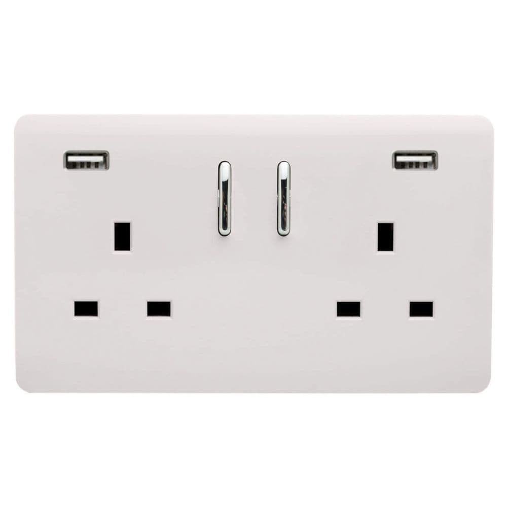 Trendi Switch 2 Gang USB 3100mA Modern Designer Plug Socket in Ice White