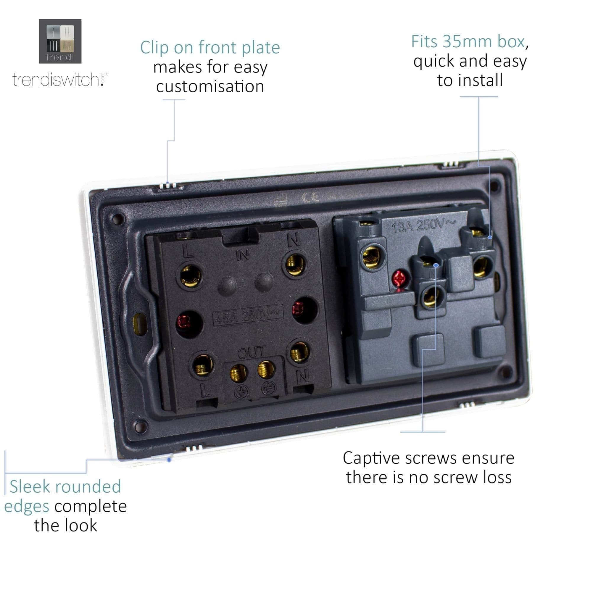Trendi Switch 45 Amp Modern Designer Cooker Switch & 13 Amp Plug Socket ...