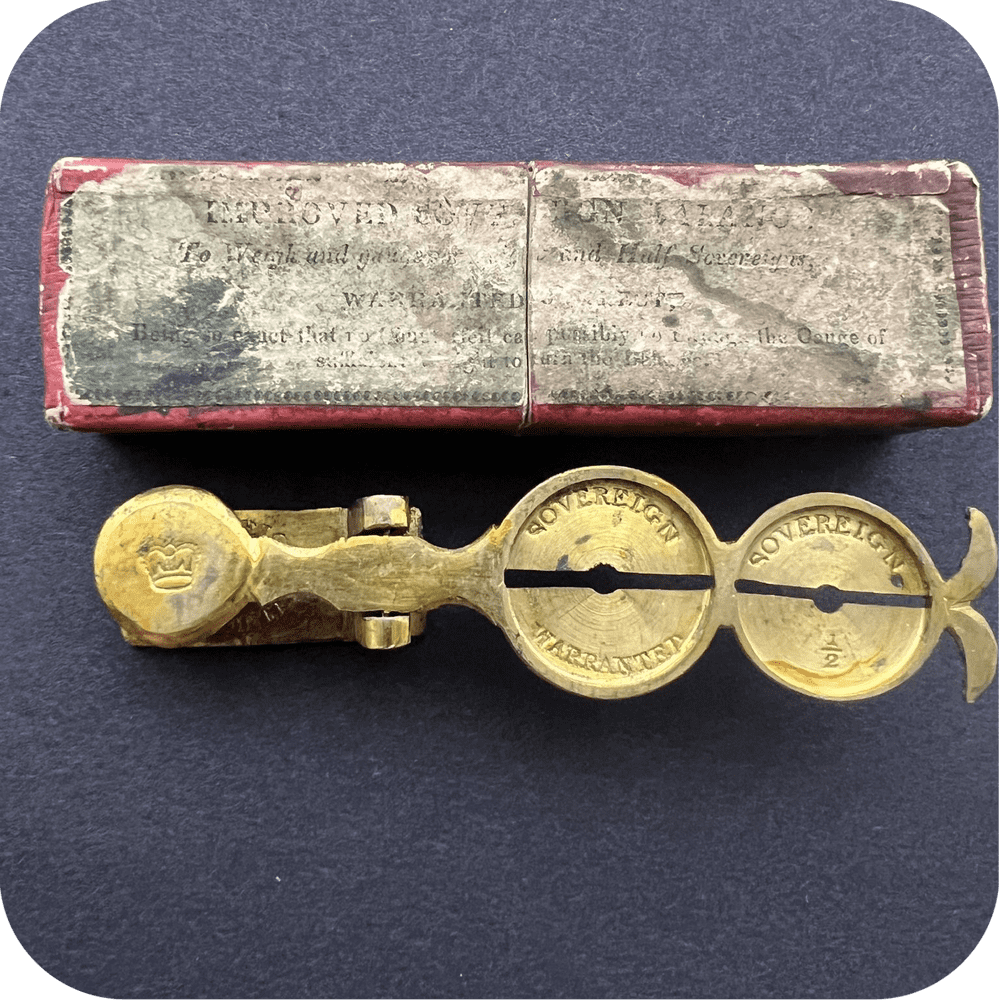 Antique Brass Sovereign Rocker Coin Scale Boxed