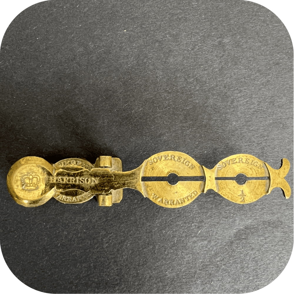 Harrison Antique Crown Branded Brass Sovereign Rocker Coin Scale
