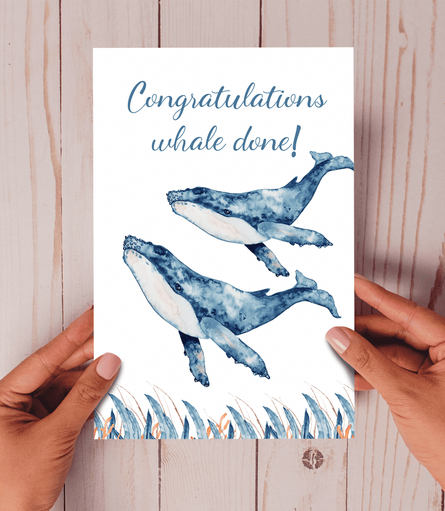 Watercolour Whales "Congratulations Whale Done" Card – Celebrate ...