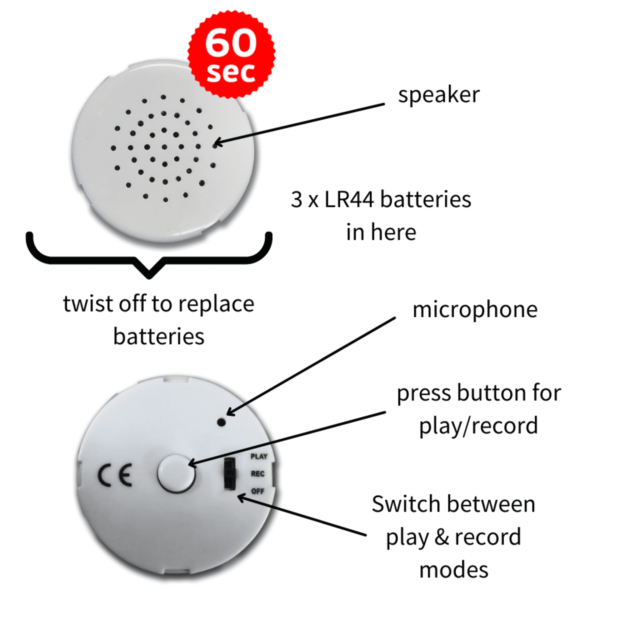 60 Second Recordable Voicebox - Teddy Bear Accessories