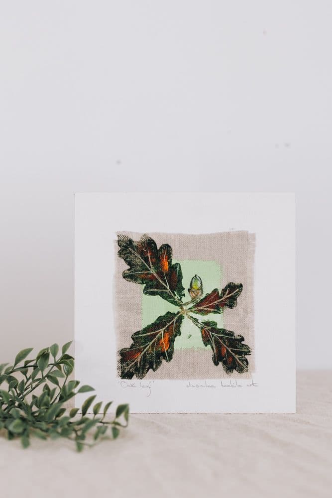 Dasalee Textile Art | Original Oak Leaf Painting on Irish Linen | Oak ...