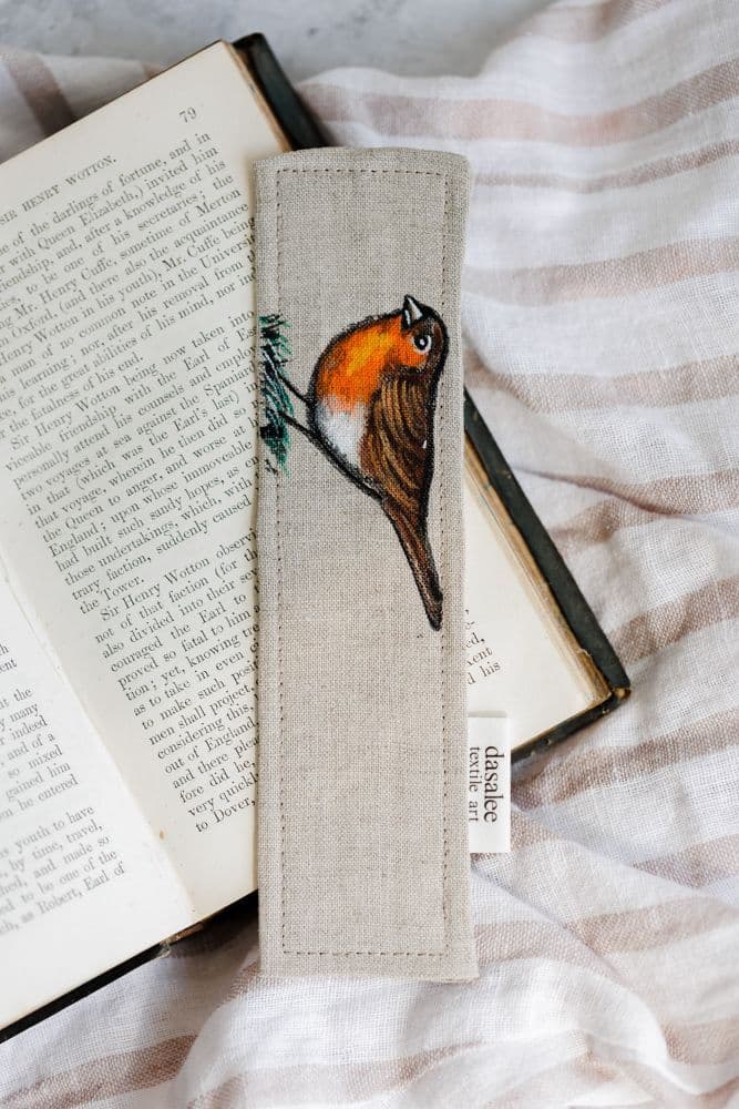 Dasalee Textile Art | Original Robin Irish Linen Bookmark | Handmade ...