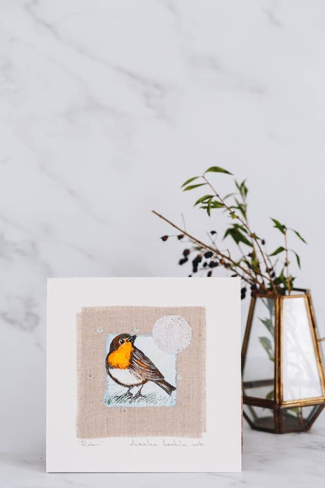 Dasalee Textile Art | Original Winter Robin Painting on Irish Linen ...