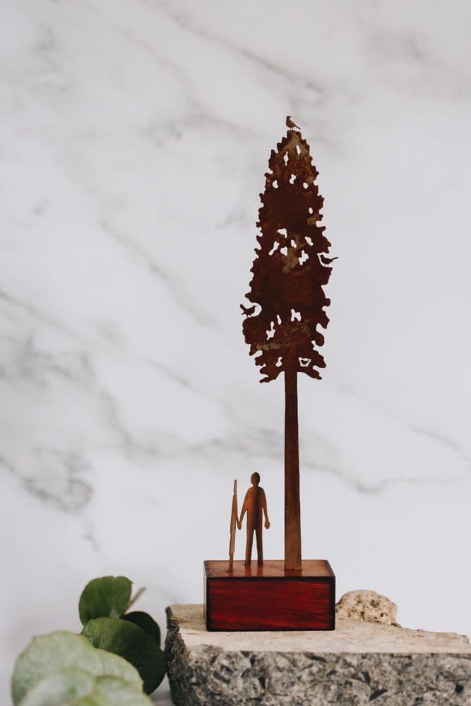 David Mayne Sculptor | Bird Watching Couple | Steel & Wood Sculpture
