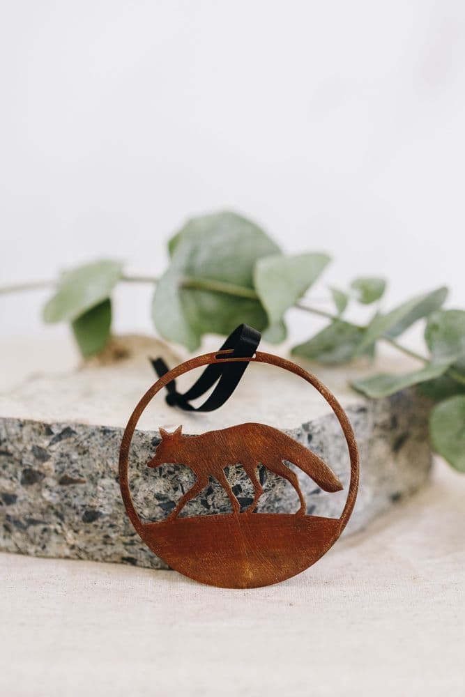David Mayne Sculptor | Fox Round Steel Hanging Decoration