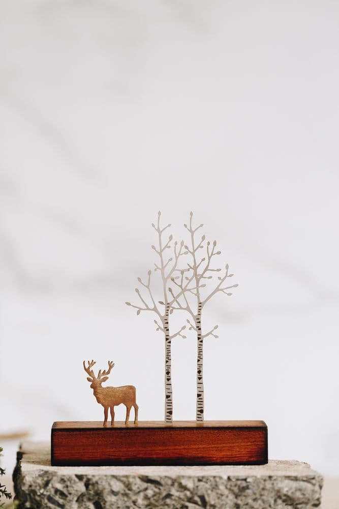 David Mayne Sculptor | Silver Birch with Stag | Miniature Steel & Wood ...
