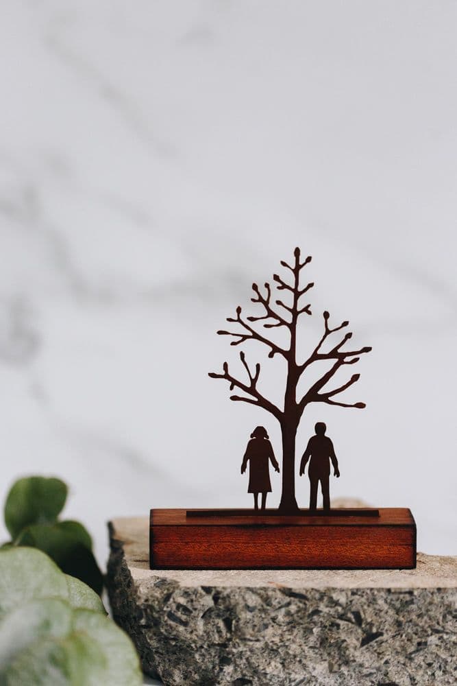 David Mayne Sculptor | Couple Together by Tree | Miniature Steel & Wood ...