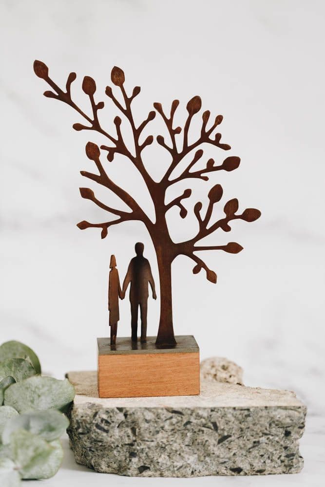 David Mayne Sculptor | Tree Gazing Couple | Steel & Wood Sculpture