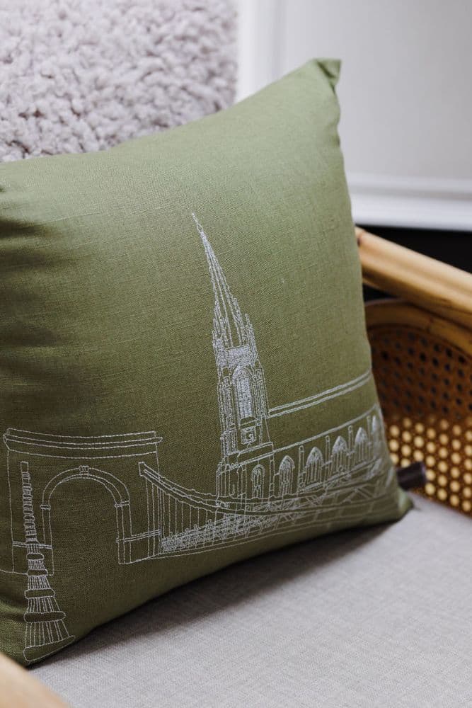 Deborah Toner | Marlow Bridge All Saints Church Green Linen Cushion ...