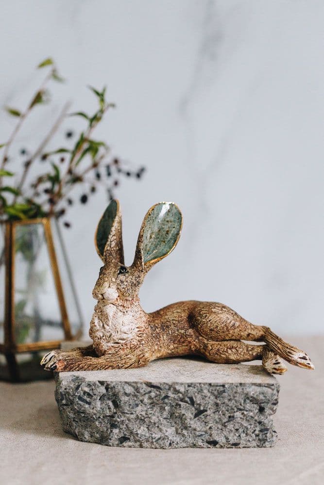 Gin Durham Ceramic Sculpture | Reclining Hare Sculpture | Ceramic Hare ...