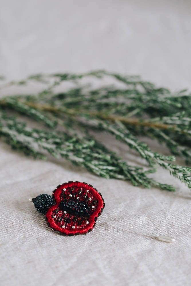Janice Gilmore | Pageant Jewellery | Embroidered Remembrance Poppy Pin