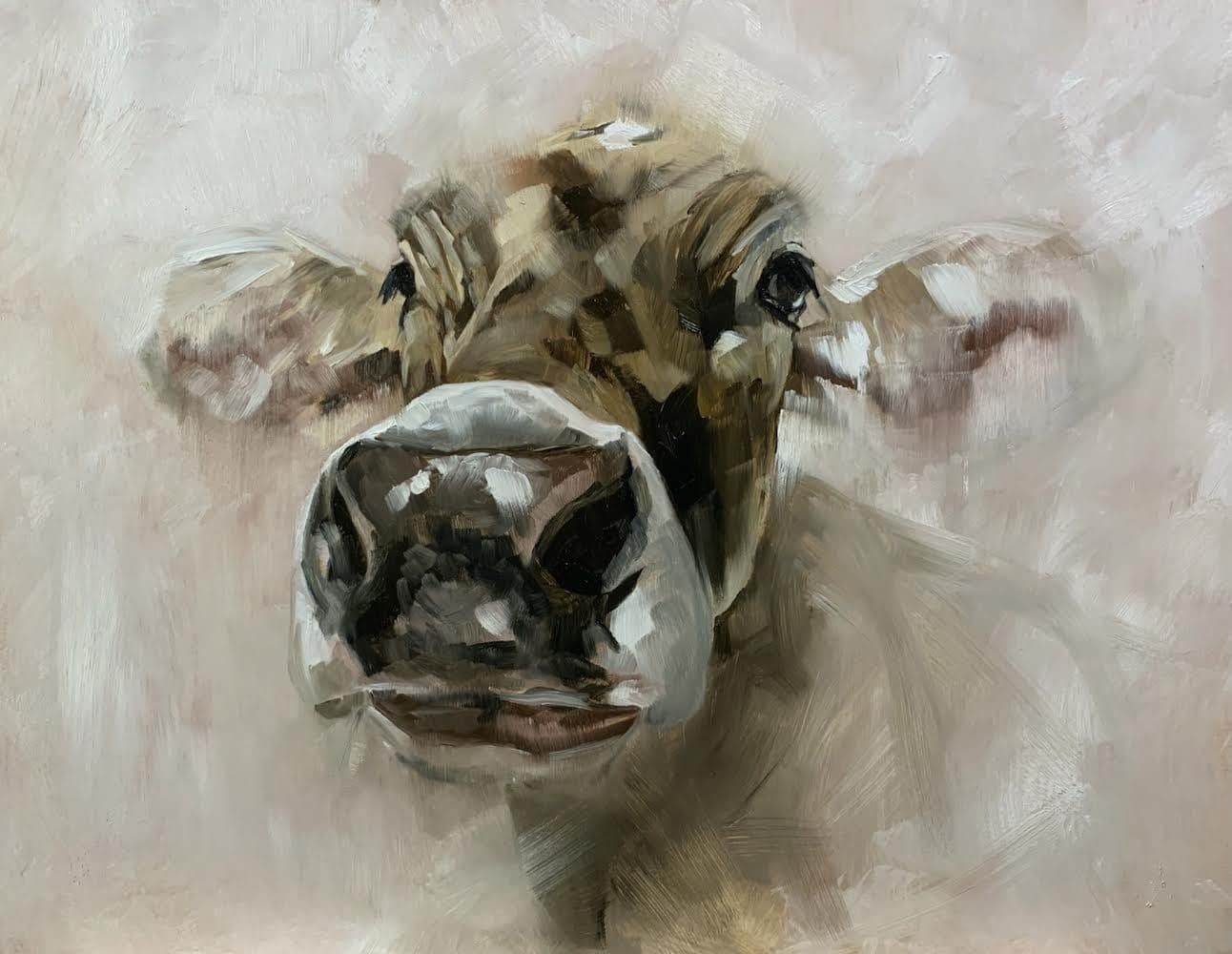 Julie Brunn Artist | Daisy Cow Original Oil Painting on Paper | Cow Art ...