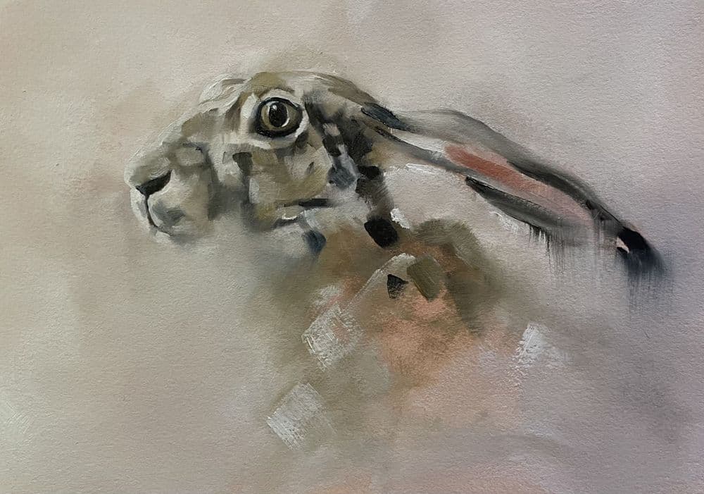 Julie Brunn Artist | Hare Stare Original Oil Painting on Paper