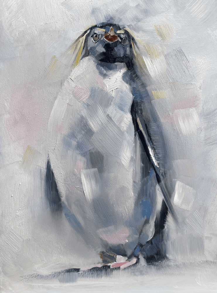 Julie Brunn Artist | Rockhopper Penguin Original Oil Painting on Panel