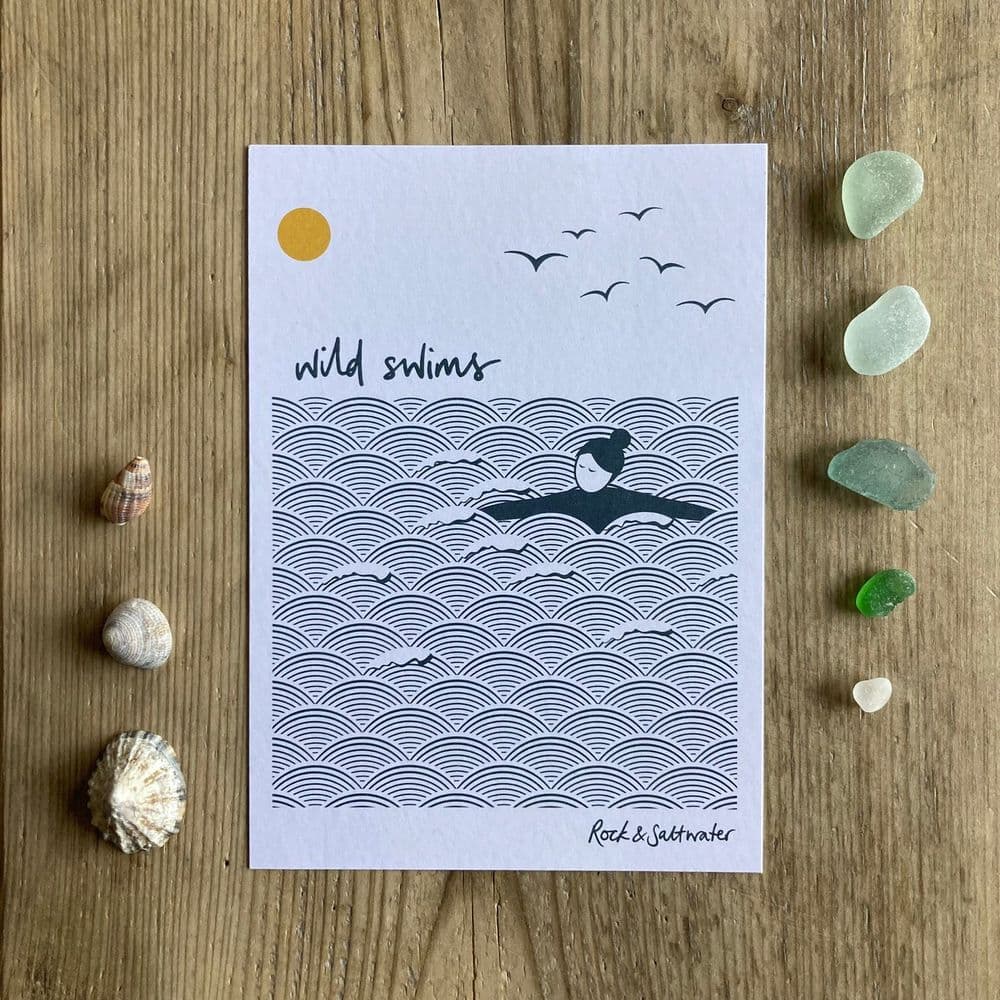Rock & Saltwater | A4 Wild Swimming Print | Wild Swimming Art ...