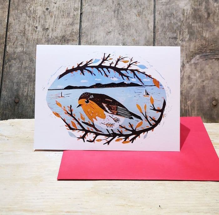 Liz Toole Artist & Printmaker | New Beginnings Robin Bird Card