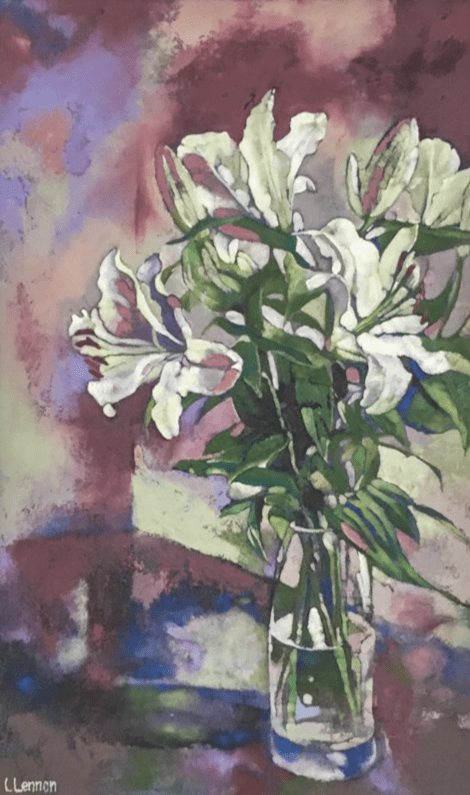 Louise Lennon Artist | White Lilies Original Oil & Batik on Canvas ...