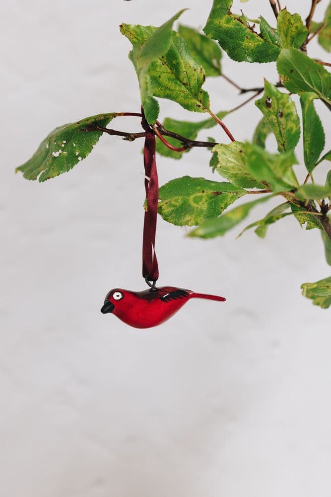Mifuko Carved Wooden Hanging Red Bird Decoration | Jacaranda Tree | Kenya