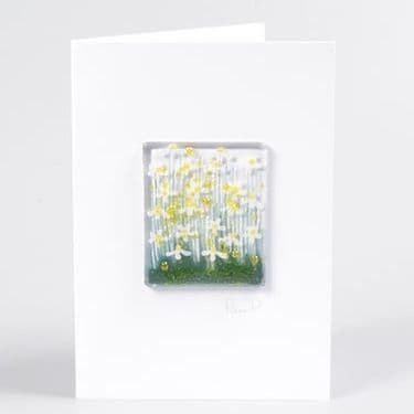 Pam Peters Glass Artist | Fused Glass Daisy Card | Fused Glass Flower Art