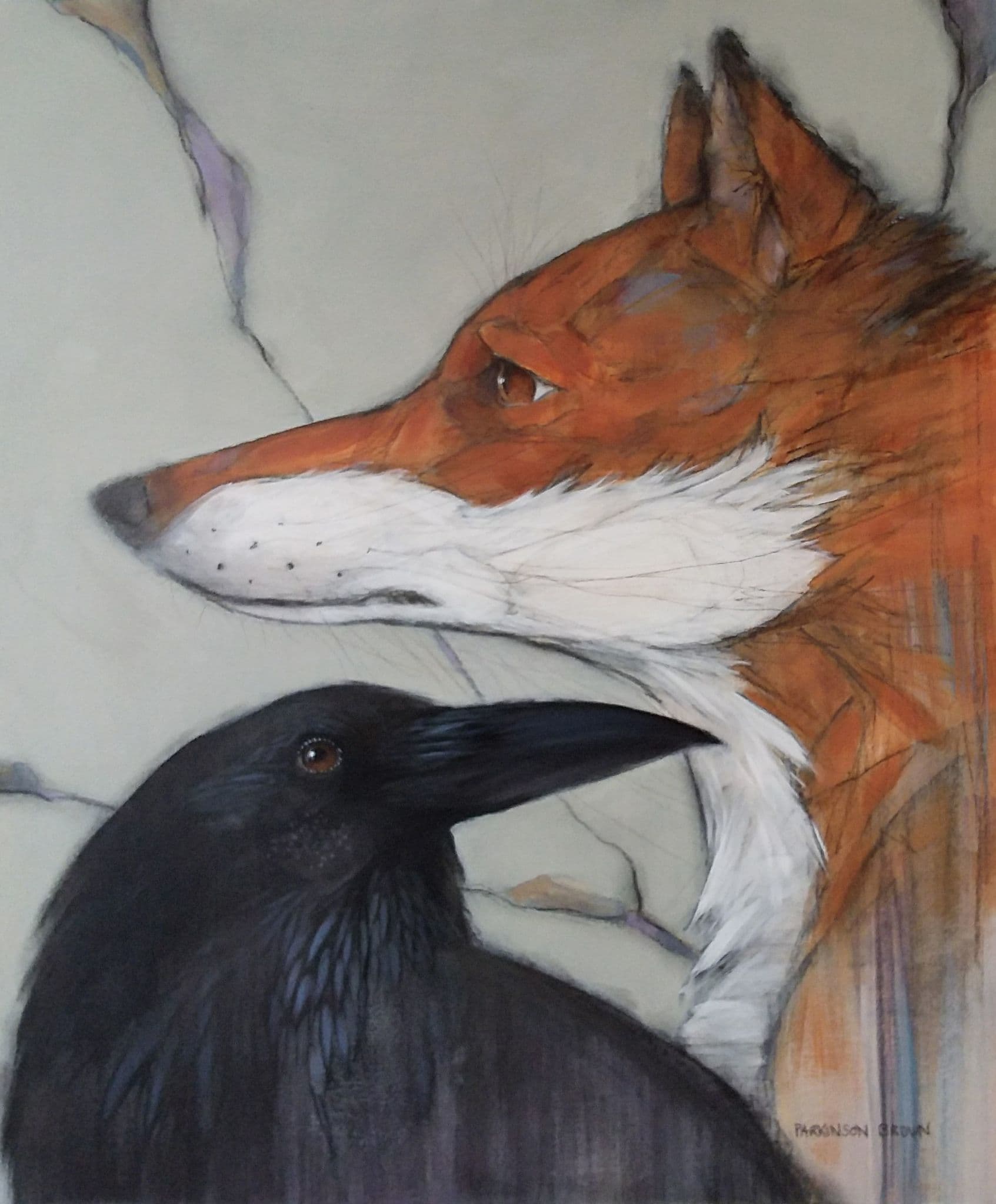 Sylvia Parkinson Brown Artist | Fox and Raven Original Acrylic Painting ...