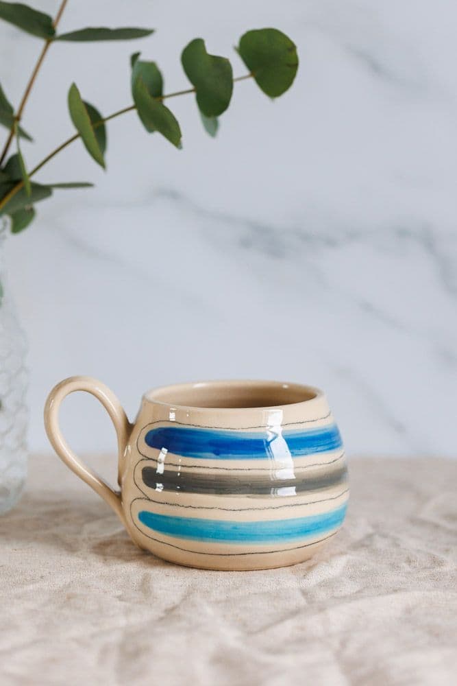 Thomas Powell Pottery | Handmade Large Curved Ceramic Mug in Blue