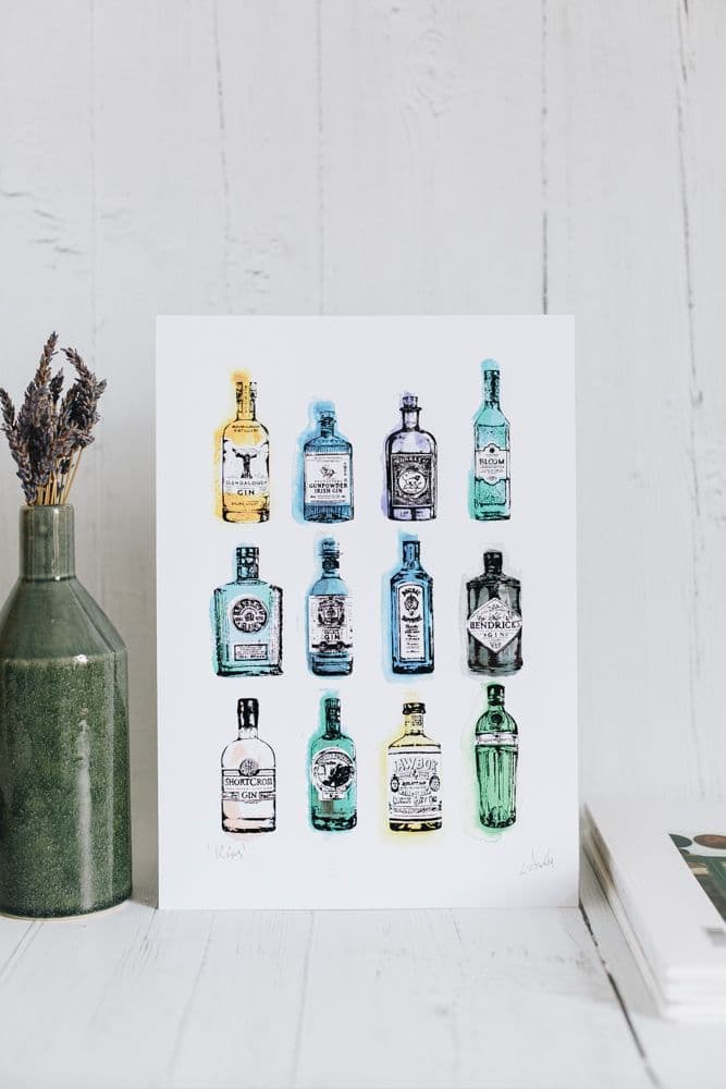 White Chalk Studio | 12 Irish Gins in Colour Print | Lisa Dodds Artist Northern Ireland