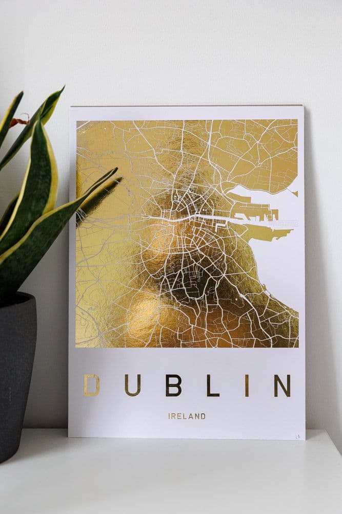 White Chalk Studio | Metallic Dublin Map Print | Lisa Dodds Artist | Northern Ireland