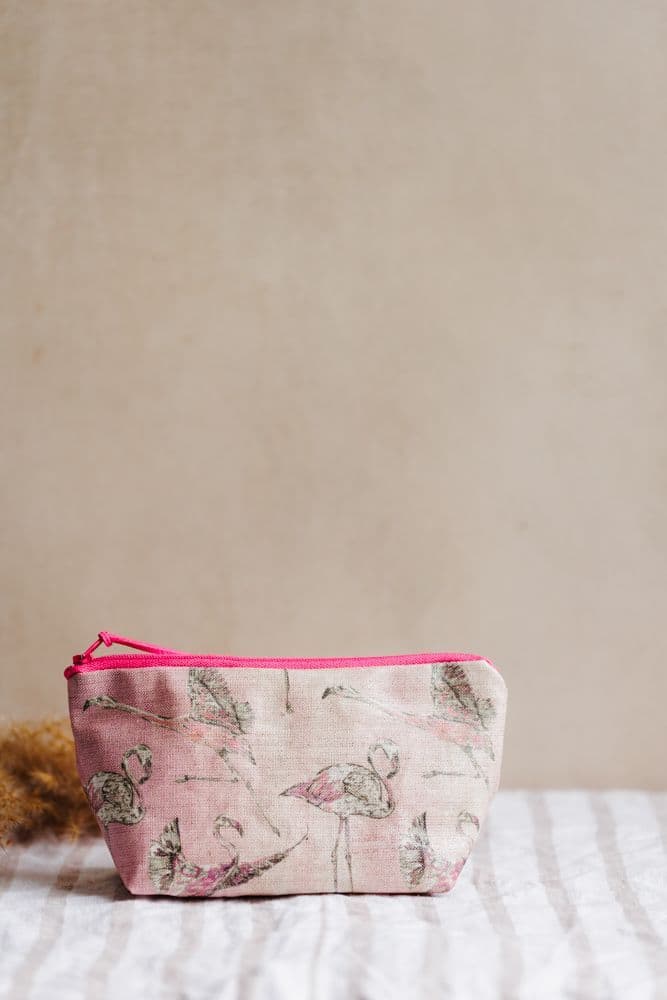 White Chalk Studio | Irish Linen Flamingo Pouch Storage Purse | Lisa Dodds Artist Northern Ireland