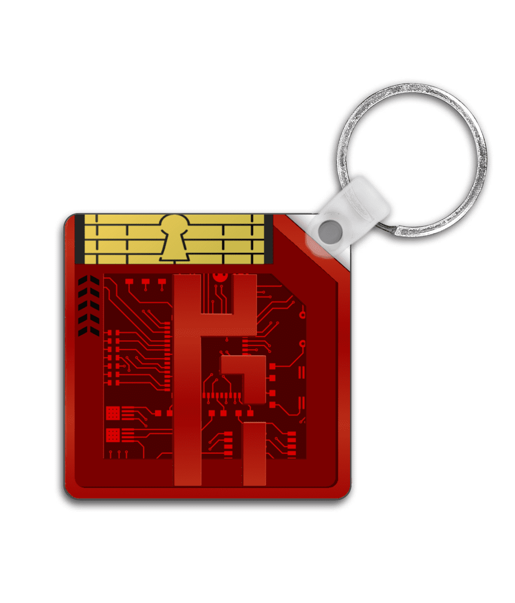 Red Security Key Card Square Keyring Inspired By Doom